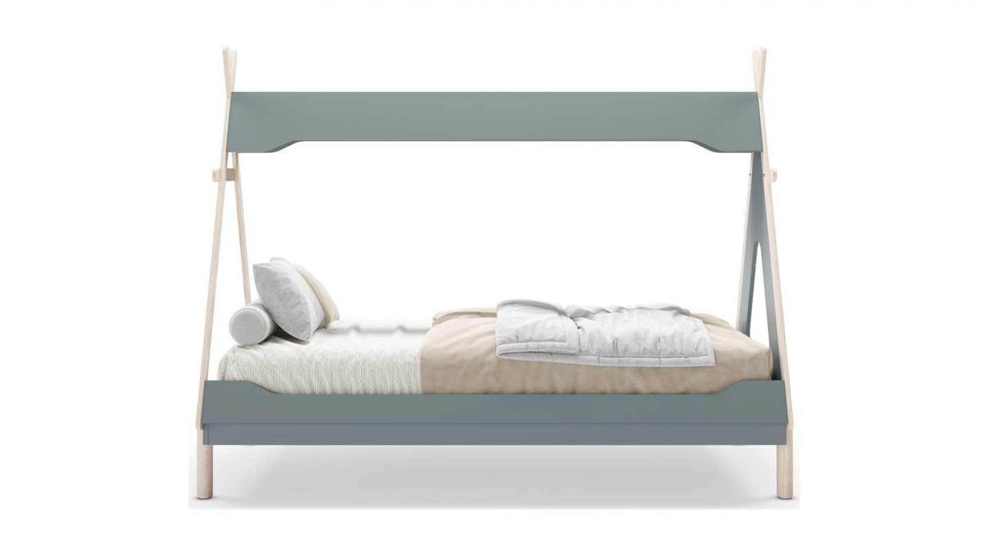 Lit tipi enfant 90x190 cm en bois vert kaki - Totem - Homifab