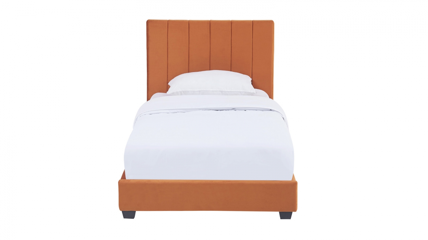 Lit enfant 90x190 cm avec tête de lit capitonnée en velours terracotta ...