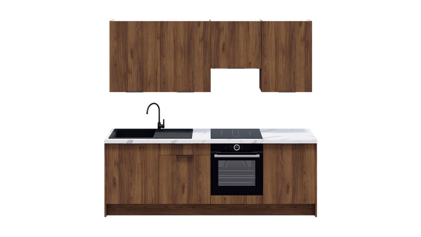 Ensemble de 8 meubles de cuisine - L. 245 cm - noyer brun - Sierra ...