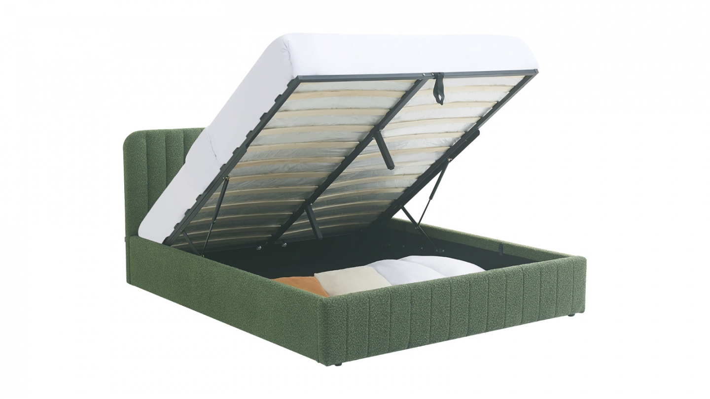 Lit coffre adulte 140x190 cm avec tête de lit capitonnée en tissu ...